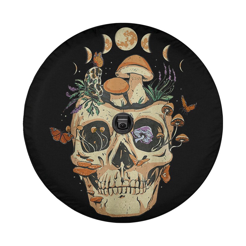 Skull Mushroom Tire Cover: Goth Monarch Butterfly Design, Universal Fit ...