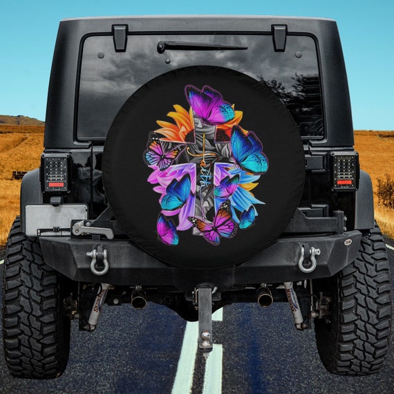 Jesus Loves Jeeps Tire Cover PRO | Distressed Faith Hope Love Cross