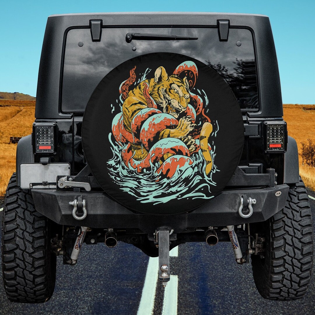 Kraken Giant Squid Octopus Versus Tiger Titan Greek Spare Tire Cover ...