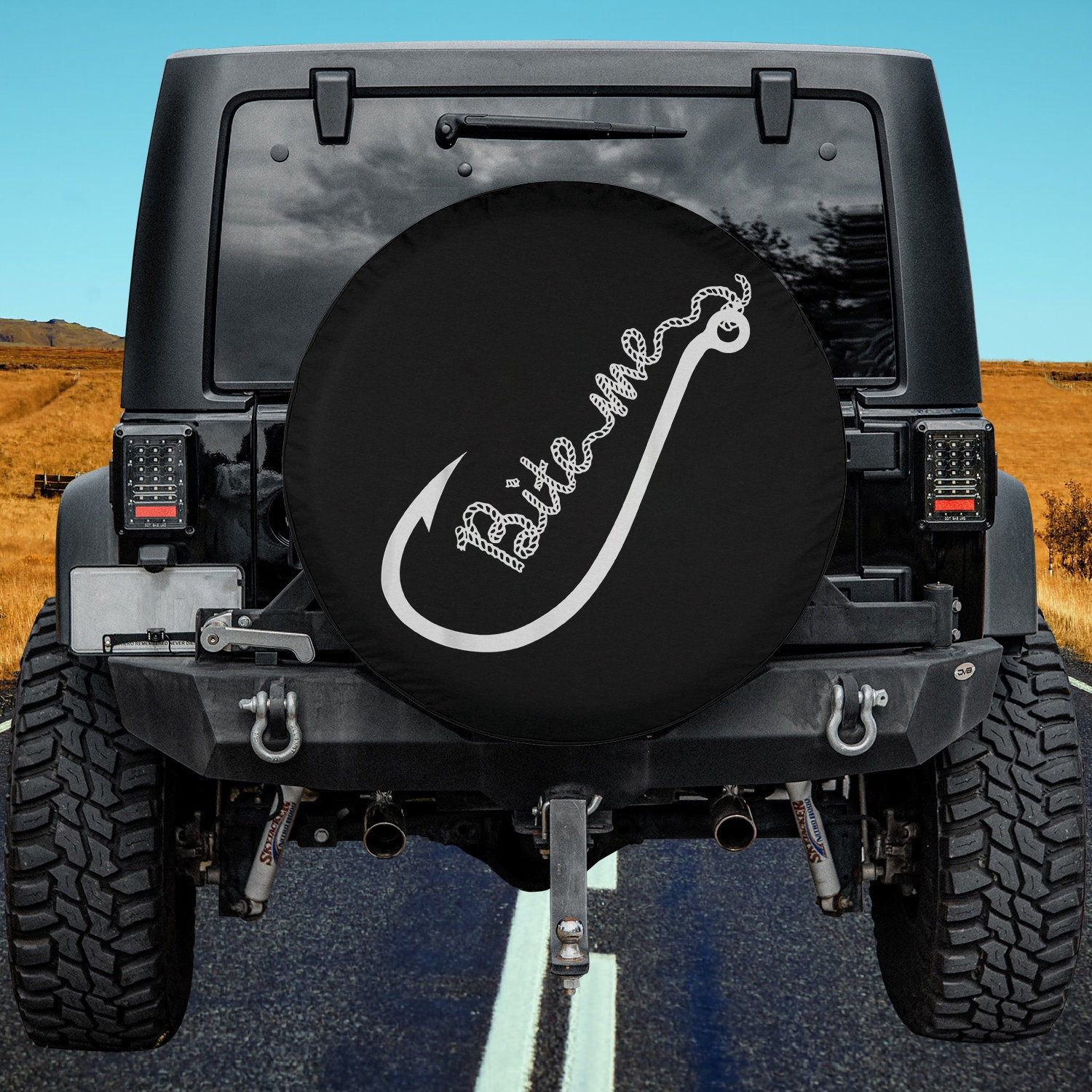 Bite Me Spare Tire Cover - Funny Angling Fishing Spare Tire Cover sold ...