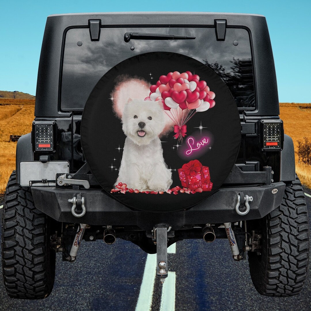 Cute Westie Balloon Heart Valentine's Day Valentine Spare Tire Cover ...