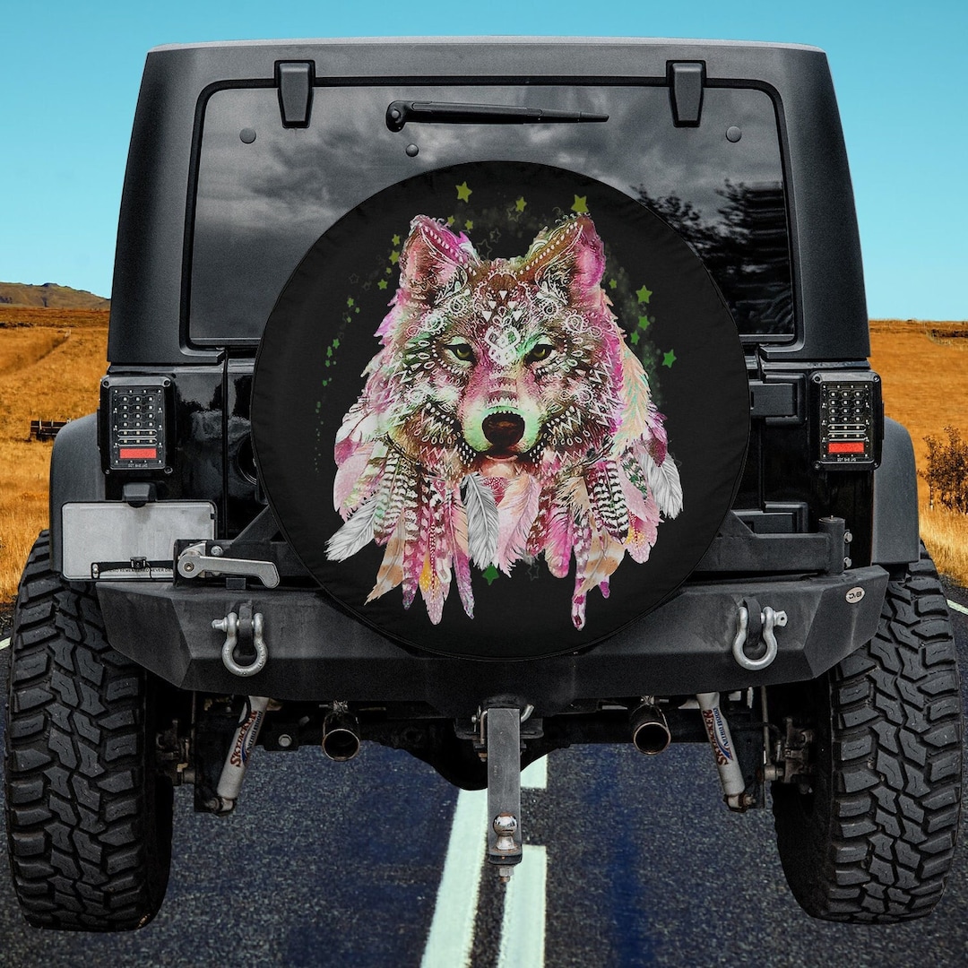 Tribal Wolf Head Spare Tire Cover: Bohemian Jeep SUV Decor - Etsy