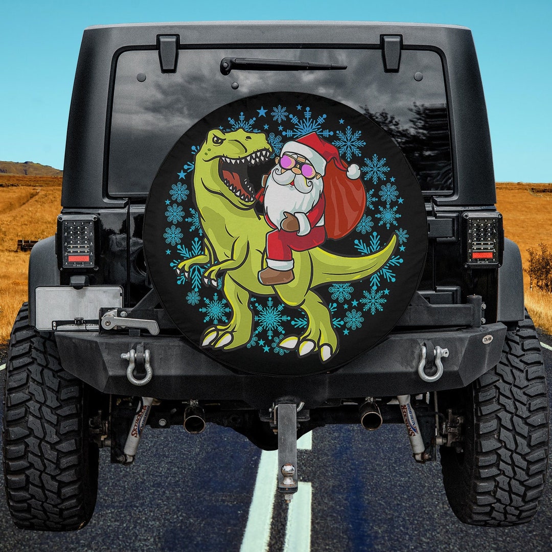 Santa Riding T-rex Spare Tire Cover: Christmas Dinosaur, Universal Fit ...