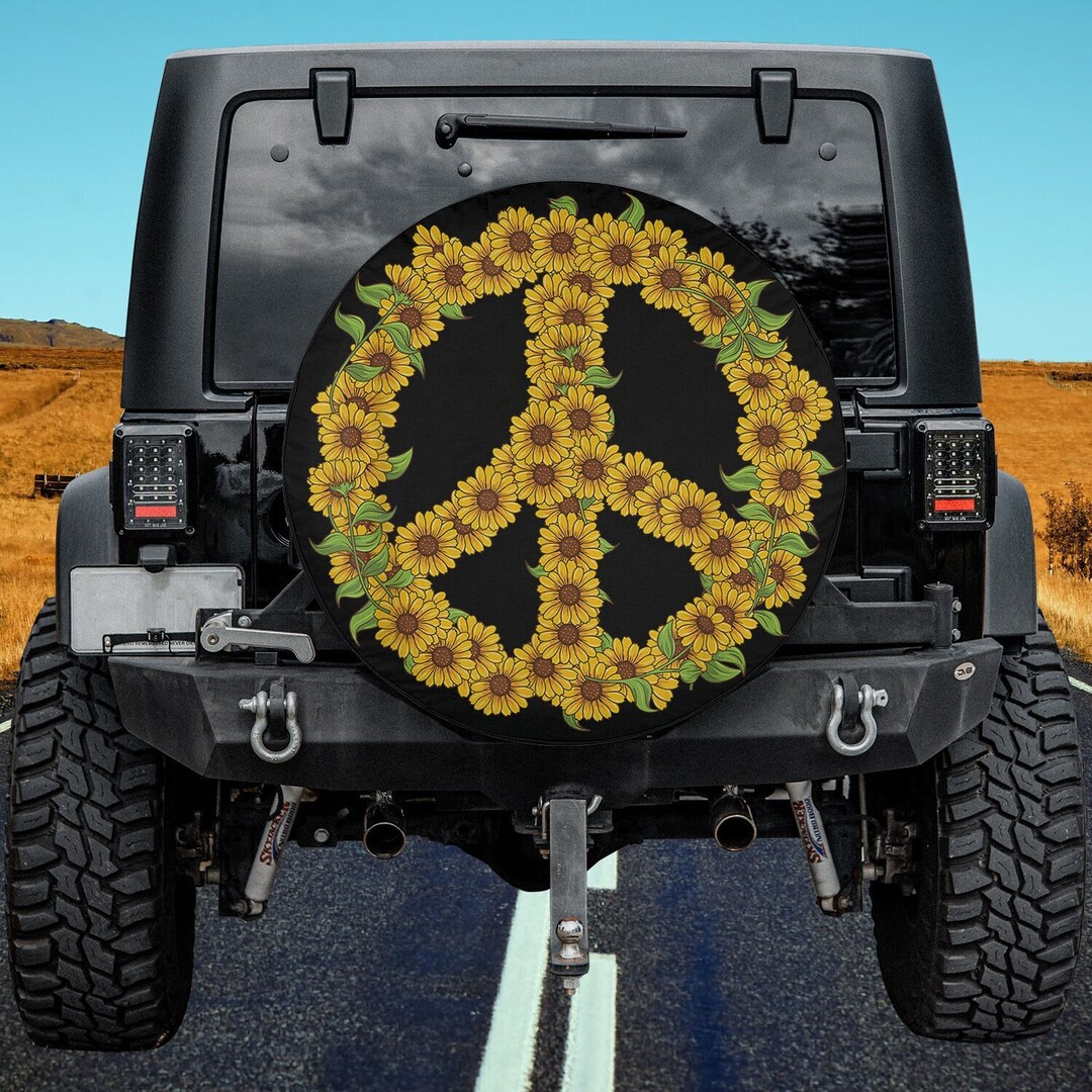 Sunflower Peace Sign Spare Tire Cover: Hippie Jeep SUV Accessory - Etsy