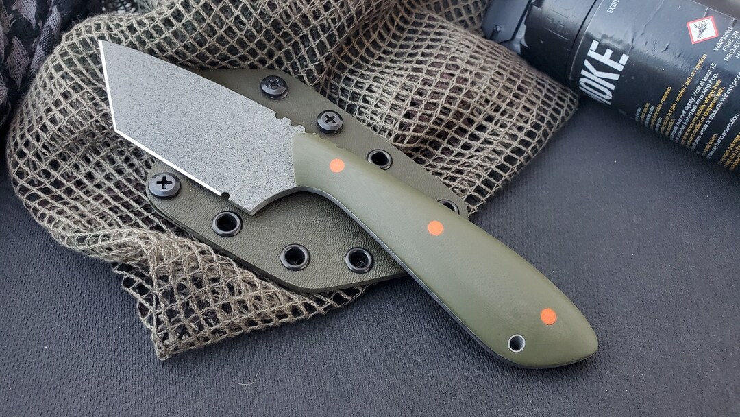 Handmade 1095 "teardrop Tanto" Knife, Smooth OD Green G10 Scales ...