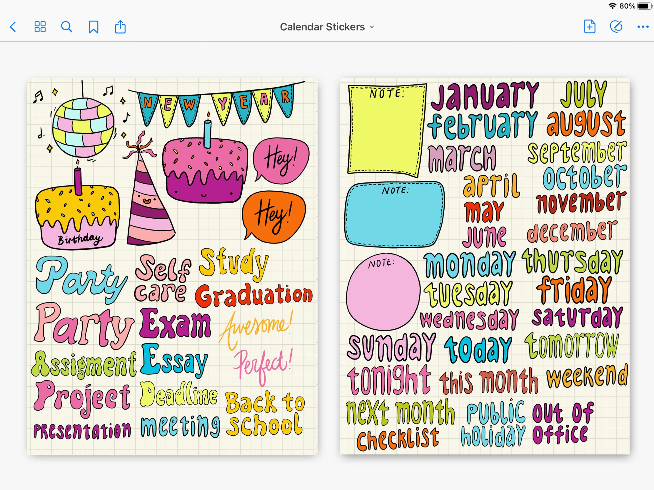 Calendar Digital Stickers, Goodnotes Digital Planner Stickers, Bullet ...