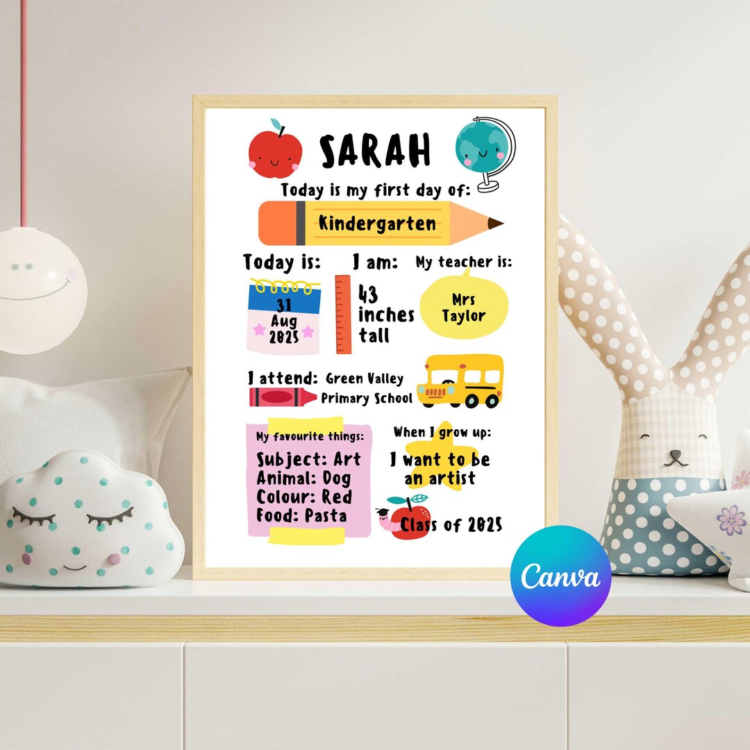 Customizable First Day of School Canva Template, Reusable Prek Back to ...
