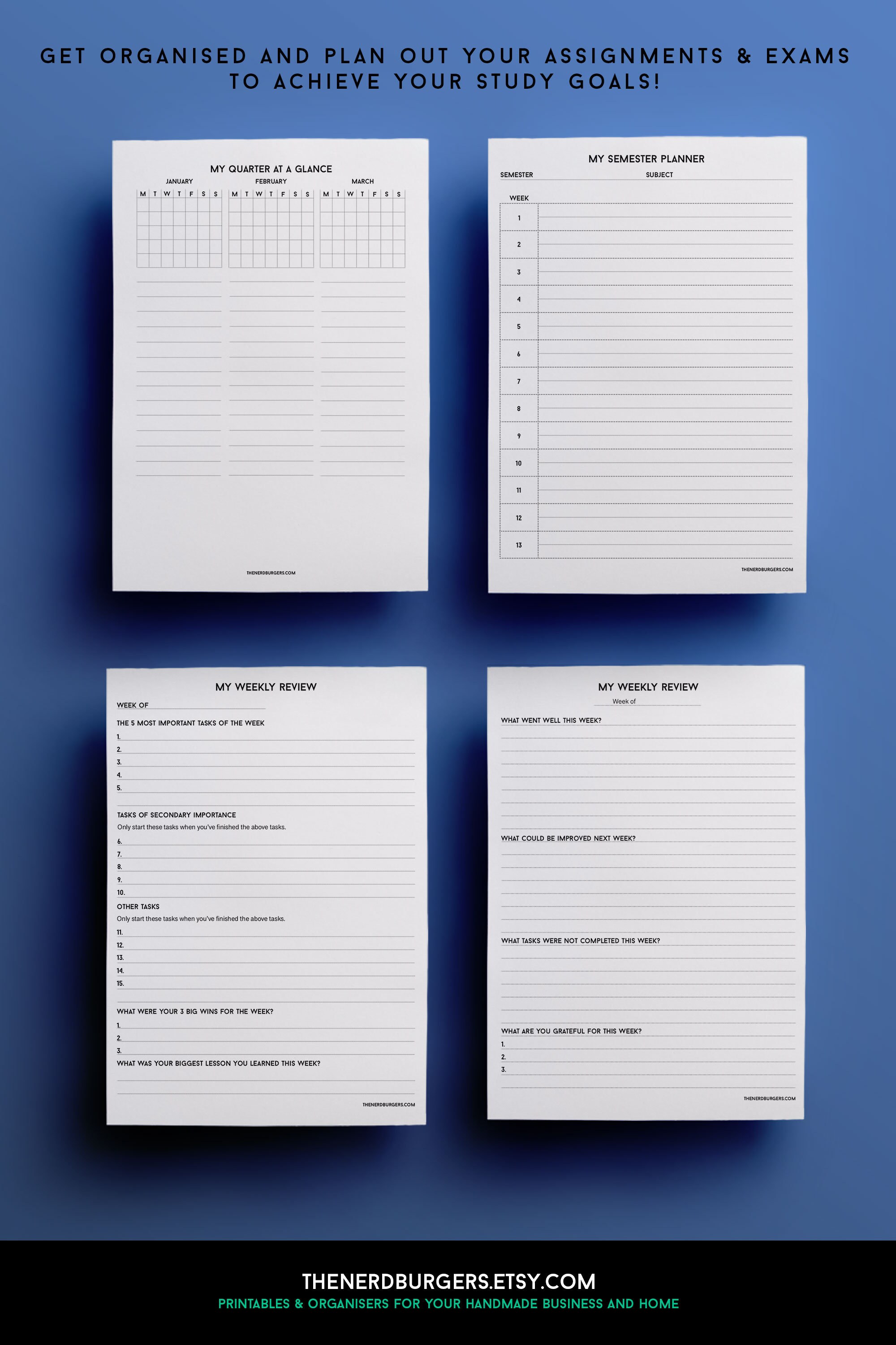 Academic Planner Printable, College Student Planner, University Planner ...