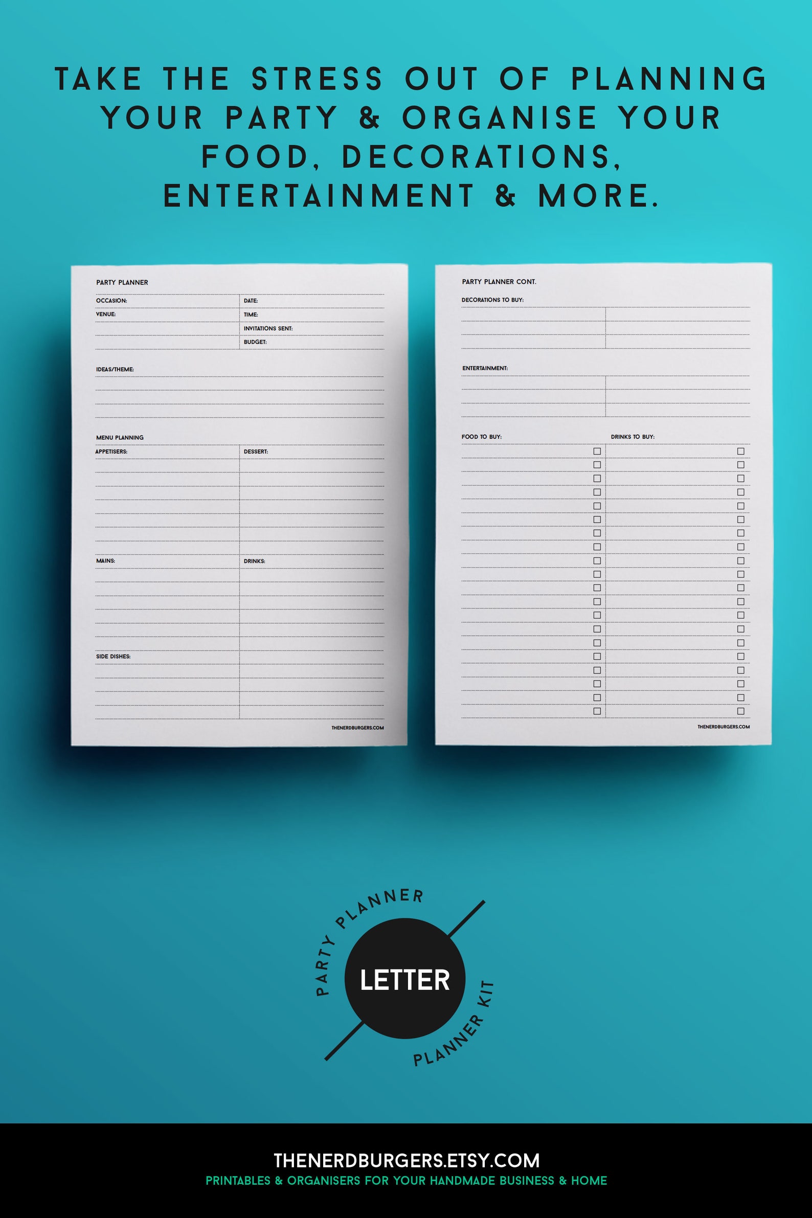 Dinner Party Planner Digital Download, Event Food Planner, Party Menu ...