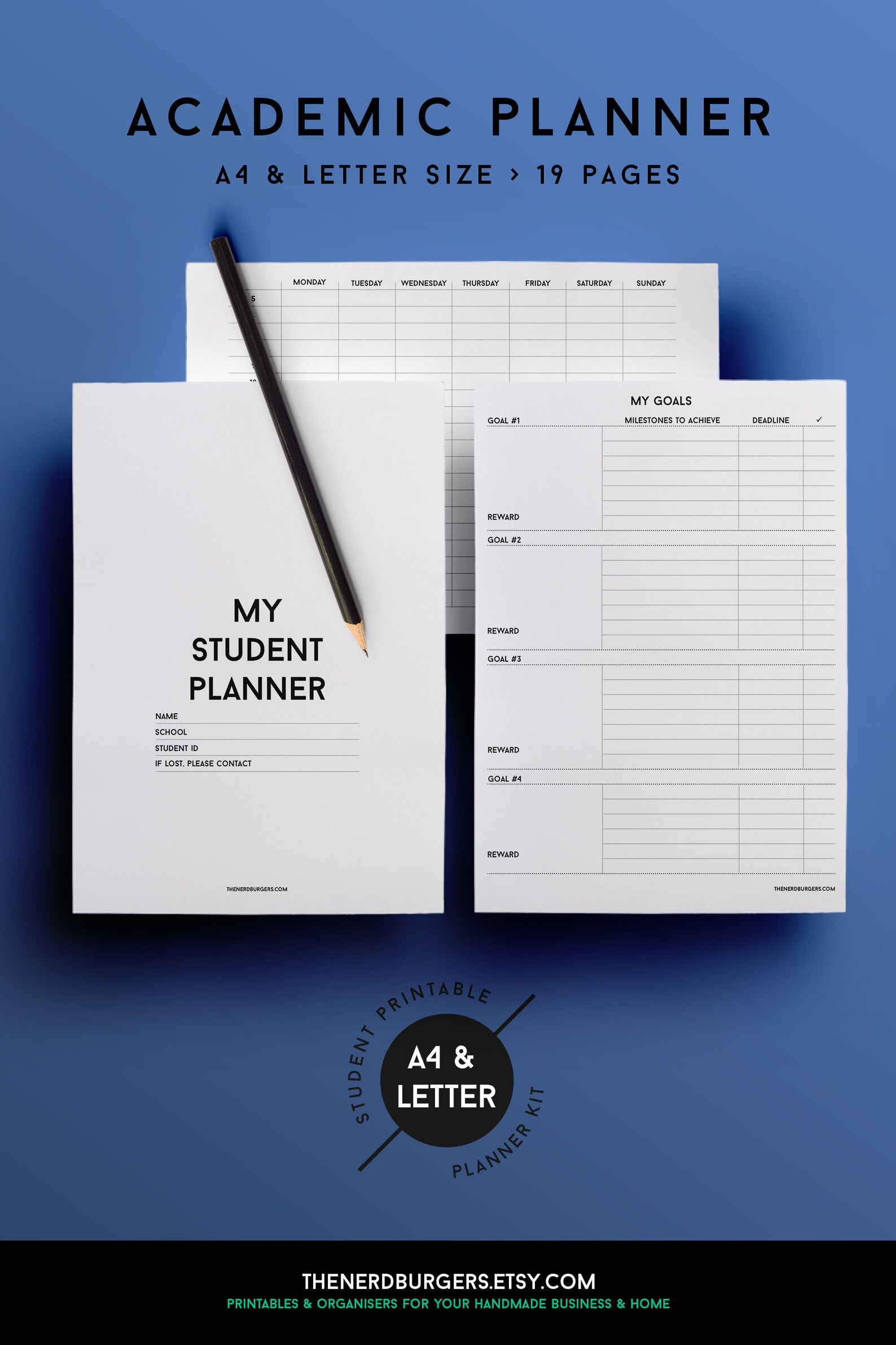 Academic Planner Printable College Student Planner | Etsy