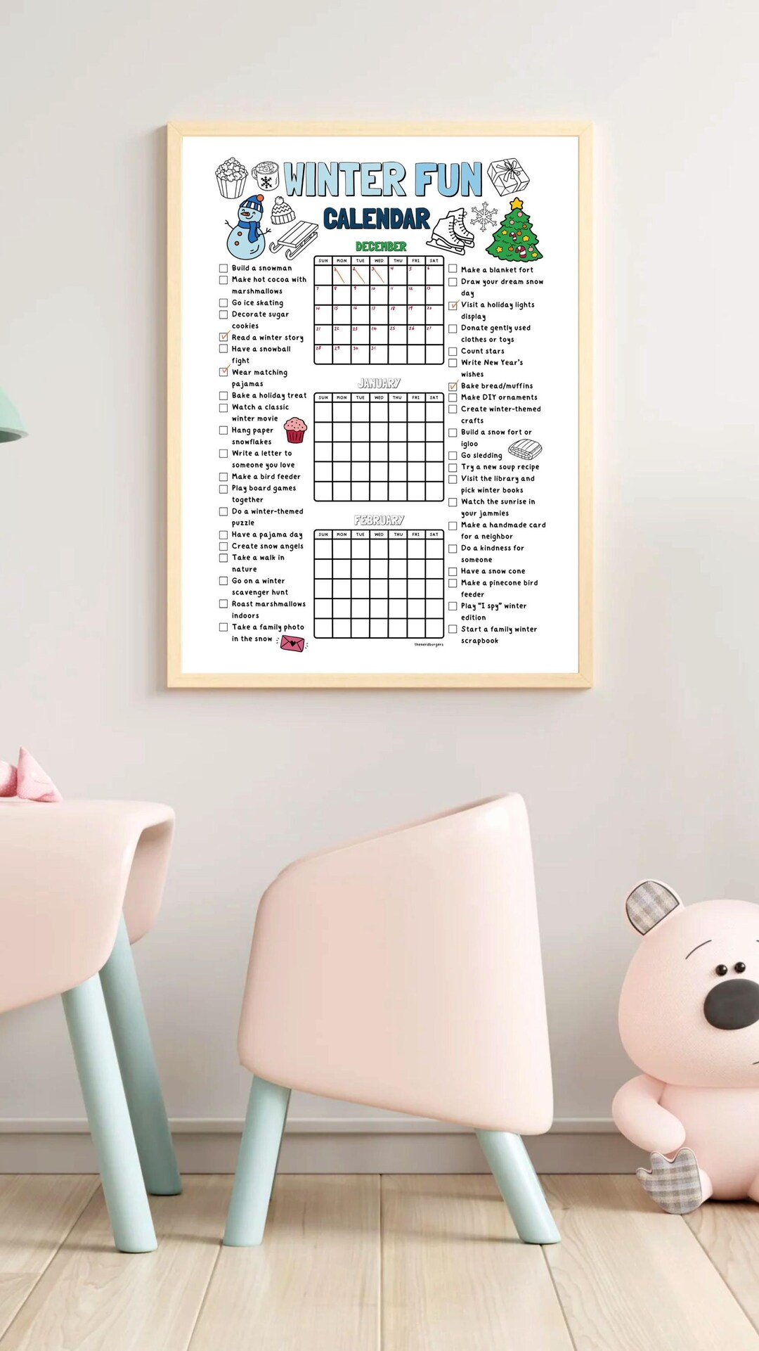 Perpetual Kids Winter Schedule, Family Wall Calendar for Kids ...