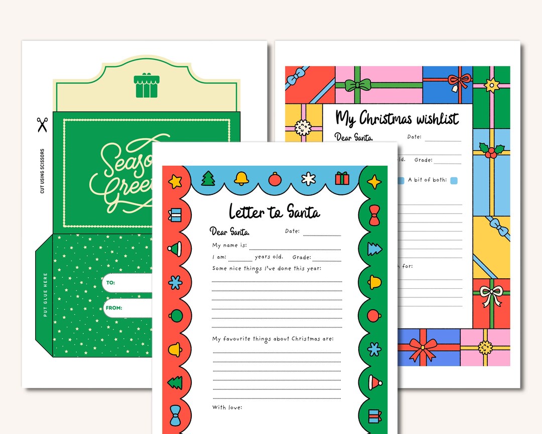 Personalized Santa Wish List Letter Bundle, Printable Xmas Santa Letter ...