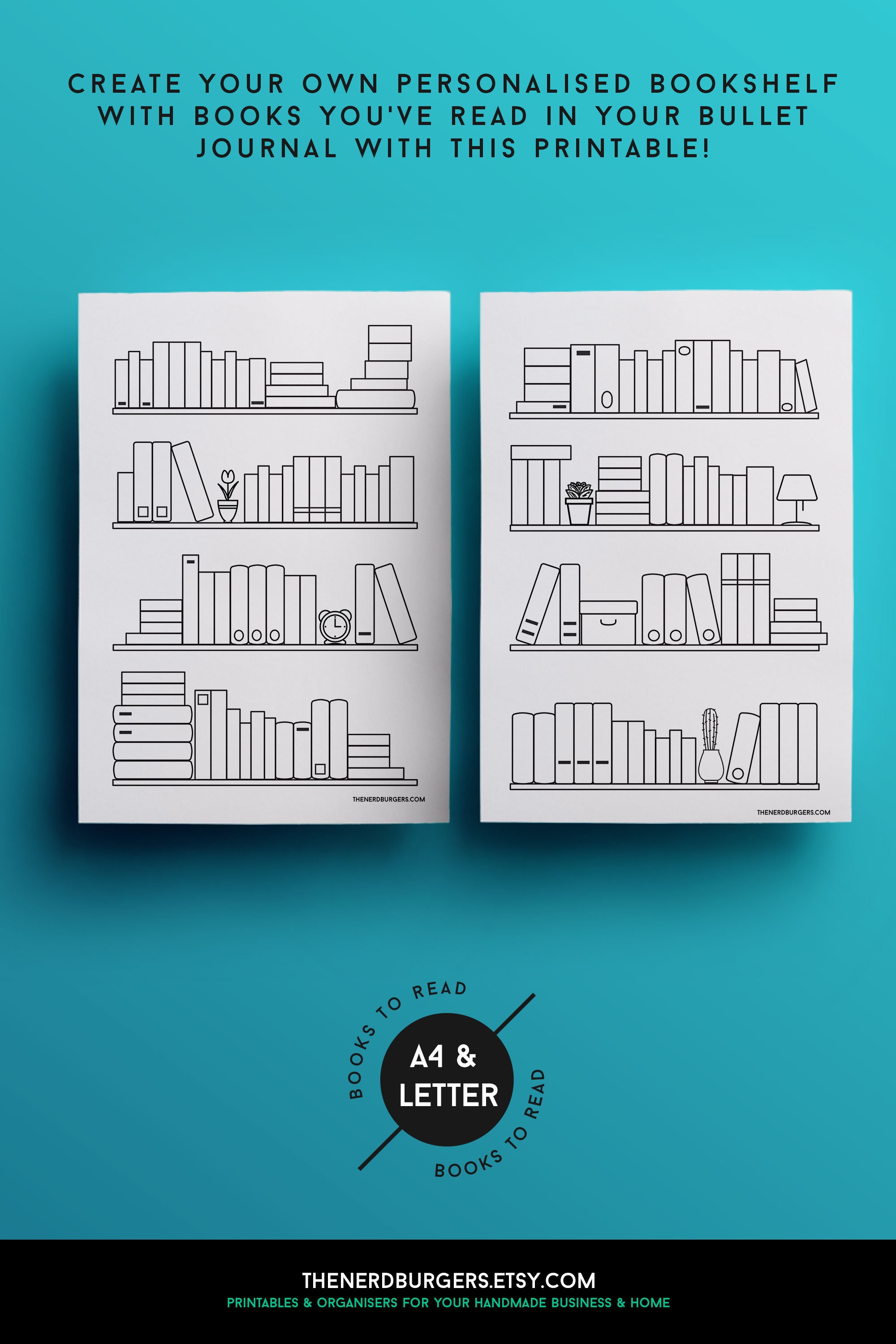 Bookshelf Bullet Journal Printable, Bookish Printable, Bookshelf ...