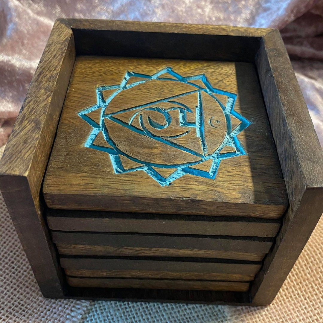 CLEARANCE Wooden Coaster Wooden Chakra Coaster Set Chakra Set Coasters ...