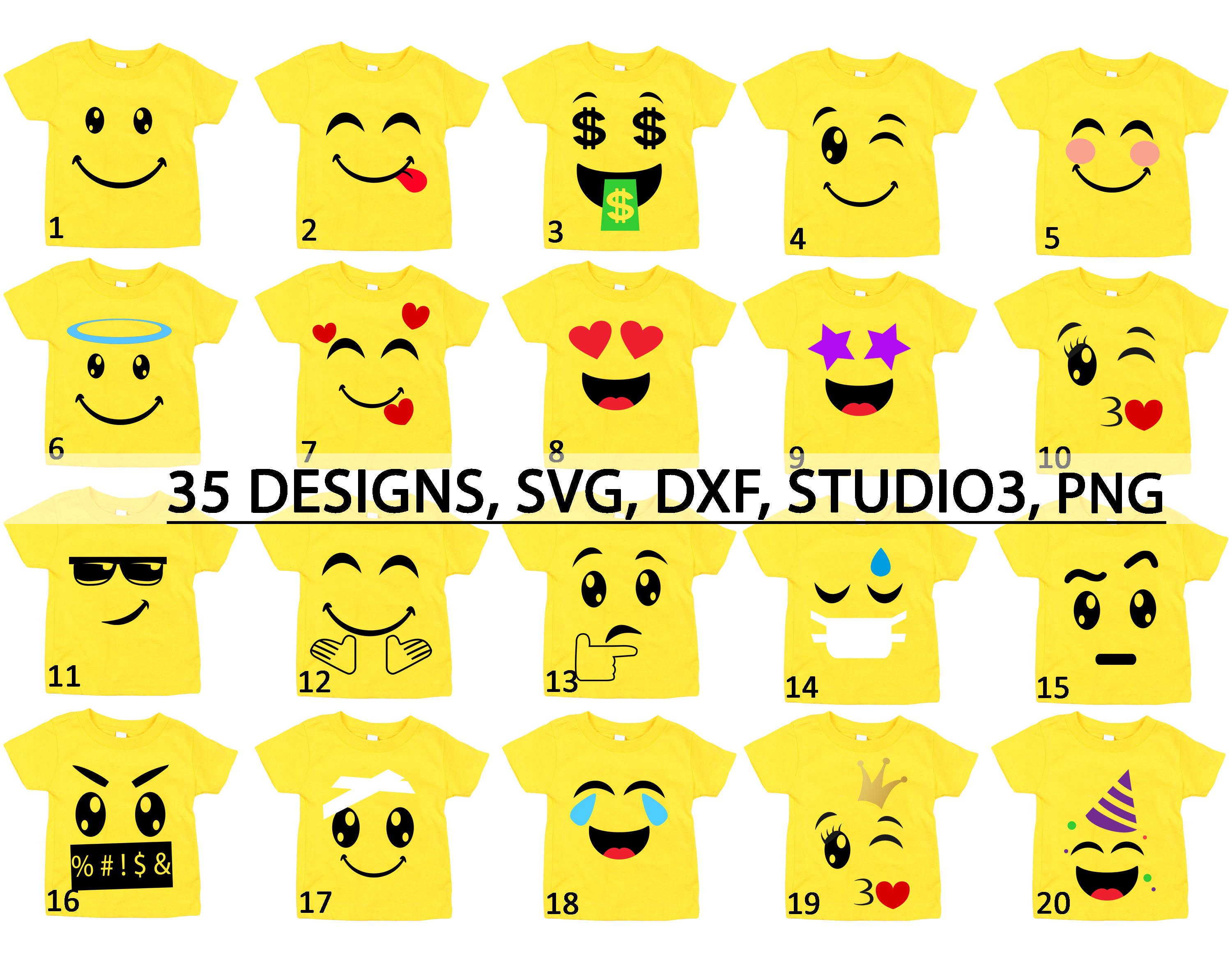 Emoji Shirt PNG, SVG, DXF, STUDIO3 / 35 Pack / Emoji Svg, Emoji Clipart ...