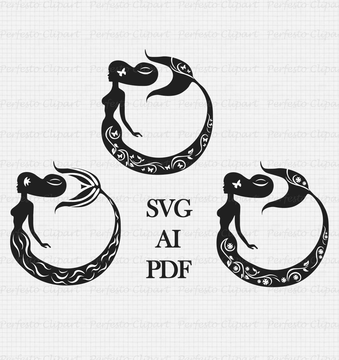 Mermaid Monogram Frames / Mermaid SVG / PDF / AI / Mermaid Cliaprts ...