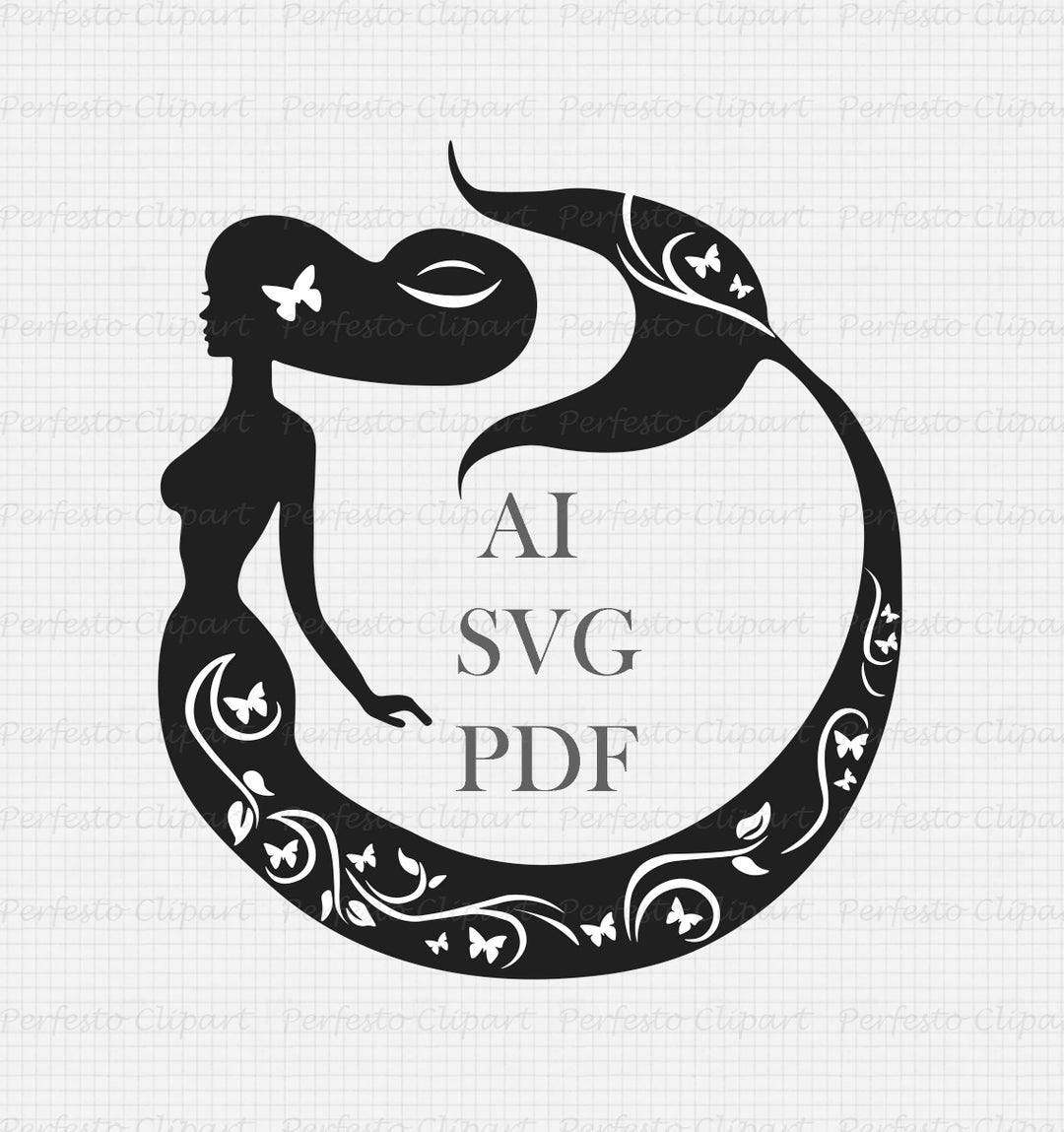 Mermaid Monogram Frame / Mermaid Silhouette SVG / PDF / AI / Mermaid ...