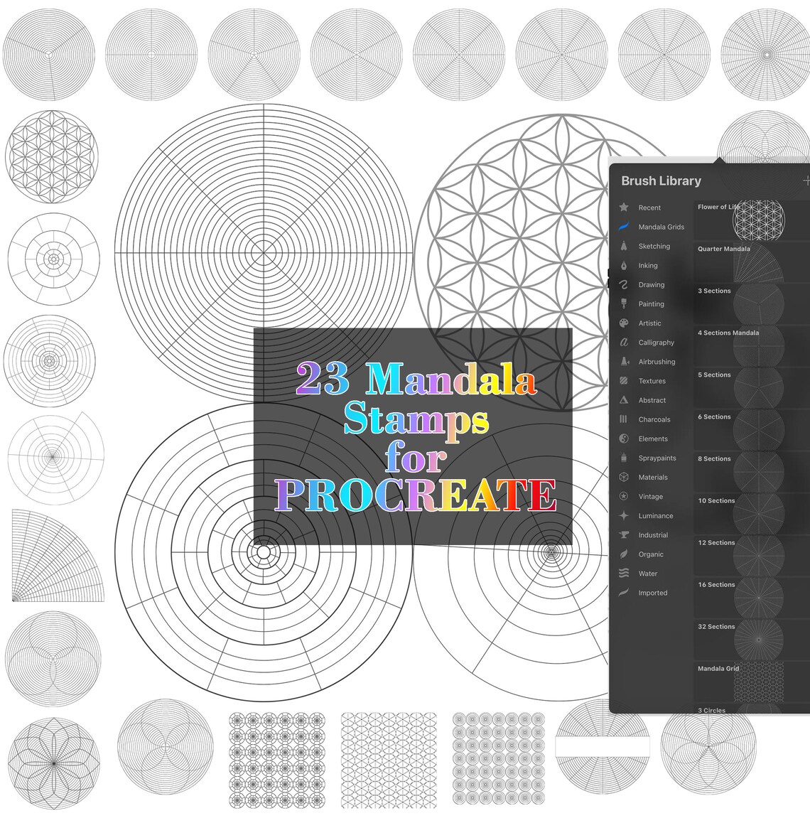 Mandala Grid Stamps for Procreate, Mandala Brush for Procreate, Mandala ...
