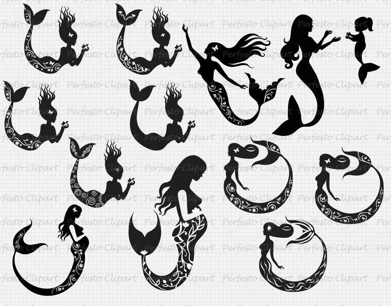 Set of 13 Mermaids / Mermaid SVG / PNG Mermaid Cliaprts / Mermaid Cut ...