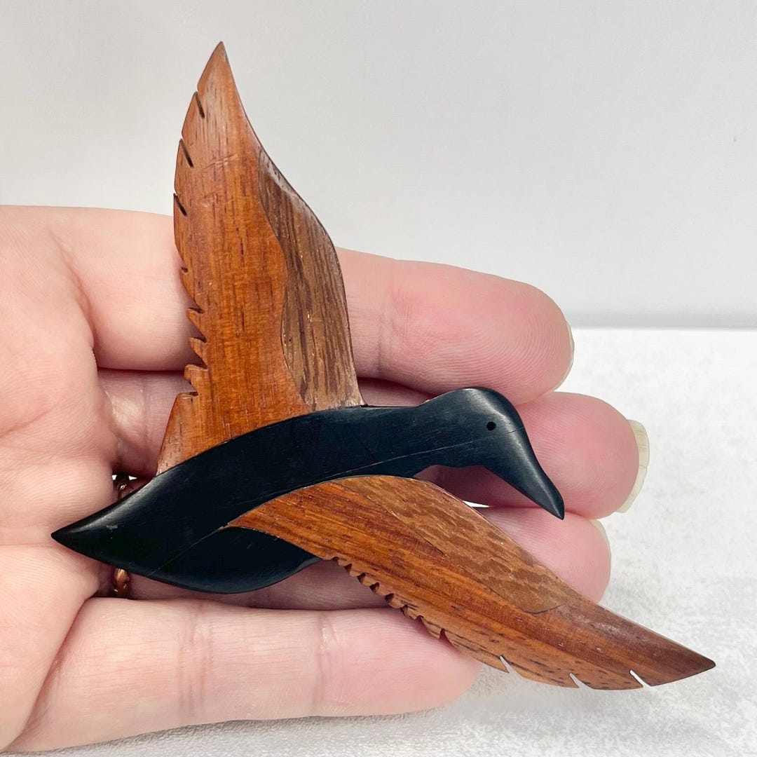 Vintage Hand Carved Two Tone Teak Wood Flying Bird Brooch 7cm Wide - Etsy