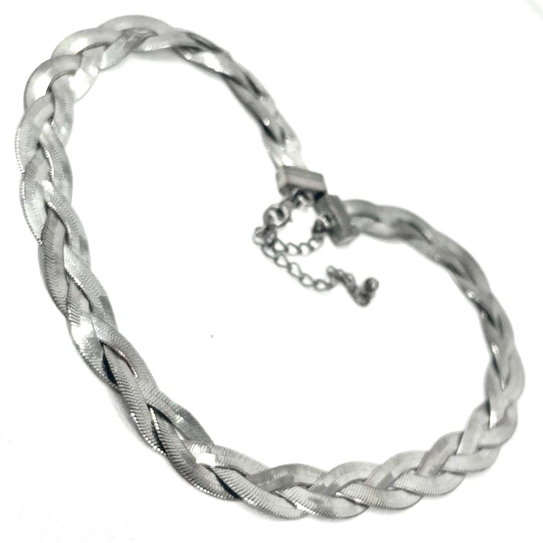 Vintage 16” Silver Tone Three Strand Herringbone Flat Plait Chain ...