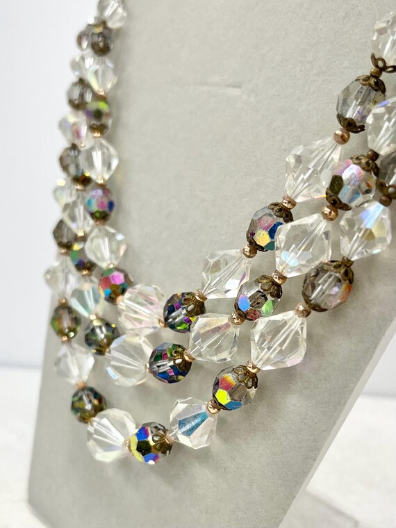 Vintage Three Strand Aurora Borealis Crystal Bead Nec… - Gem