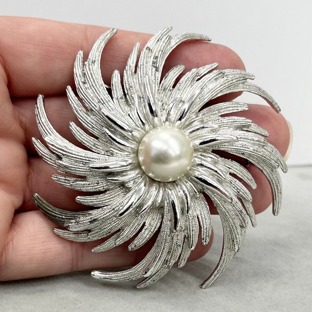 Vintage Huge Silver Tone Sarah Coventry Brooch Large Floral Pinwheel ...
