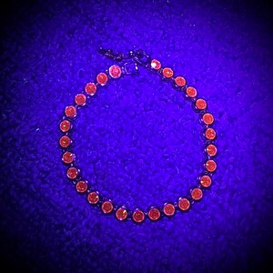 Vintage Orange Cadmium Glass Crystal Tennis Bracelet Gold Tone Metal UV ...