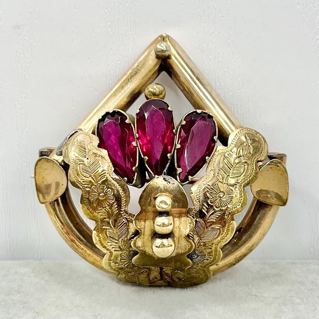 Large Antique Victorian Yellow Metal Pinchbeck Gold Engraved Statement ...