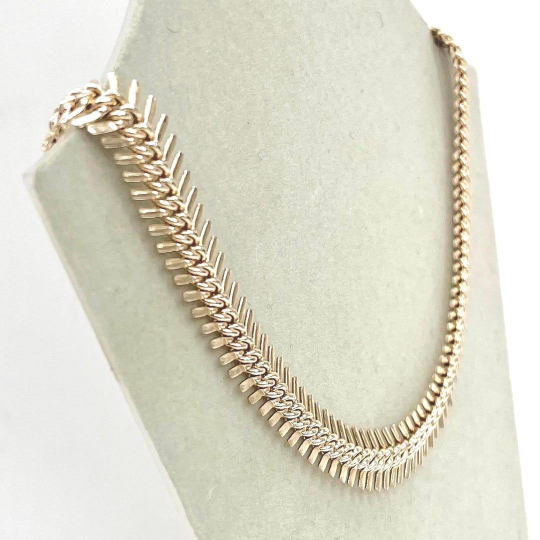 Vintage Light Gold Tone Fishbone Style Chain Necklace 1970s 1980s ...