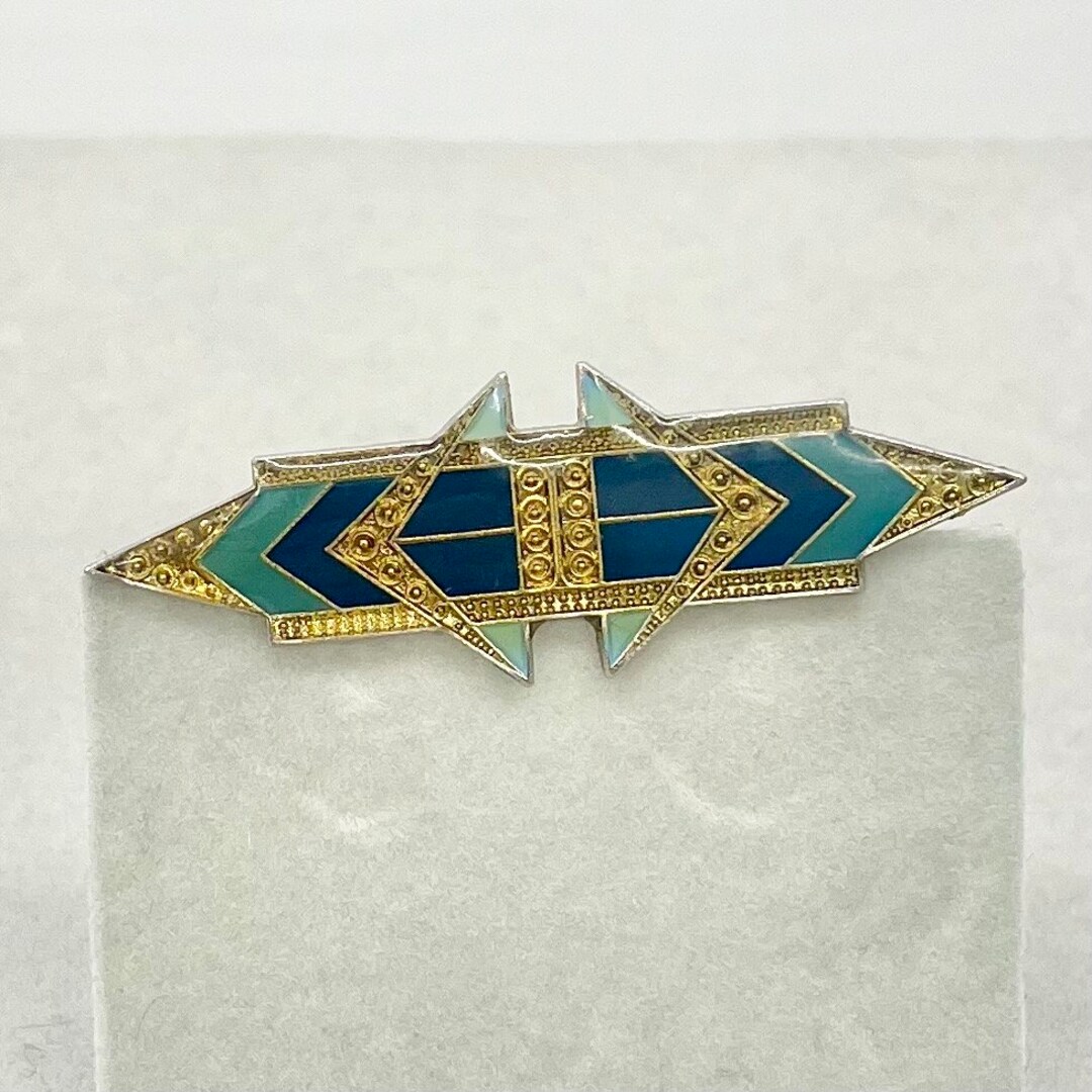 Vintage Pierre Bex Style Brooch Art Deco Design of Green Olive Teal ...