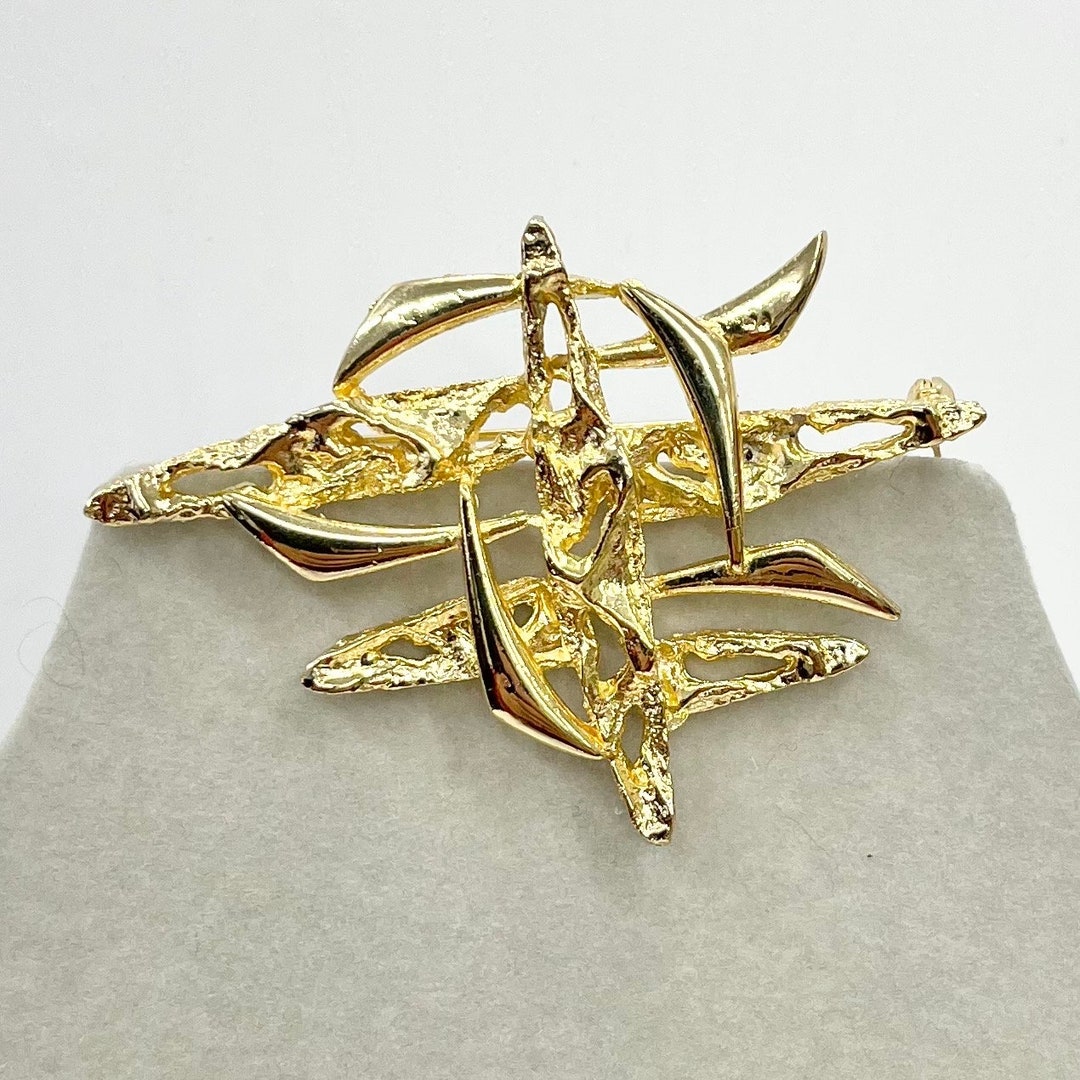 Vintage Gold Tone Brutalist Brooch Large Contempory Costume Jewellery ...