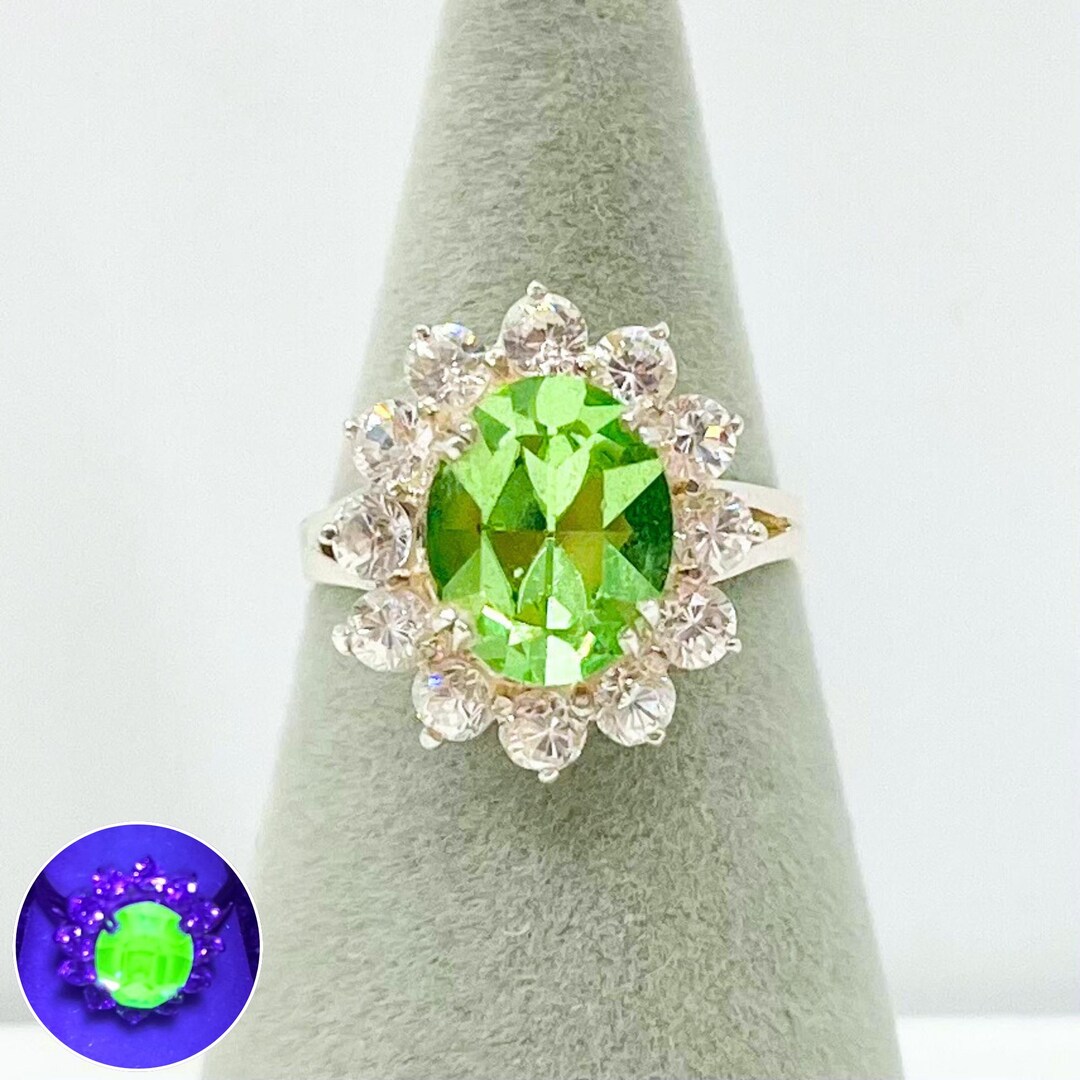 Sterling Silver Uranium Glass Oval Cut Crystal Dress Ring With a ...