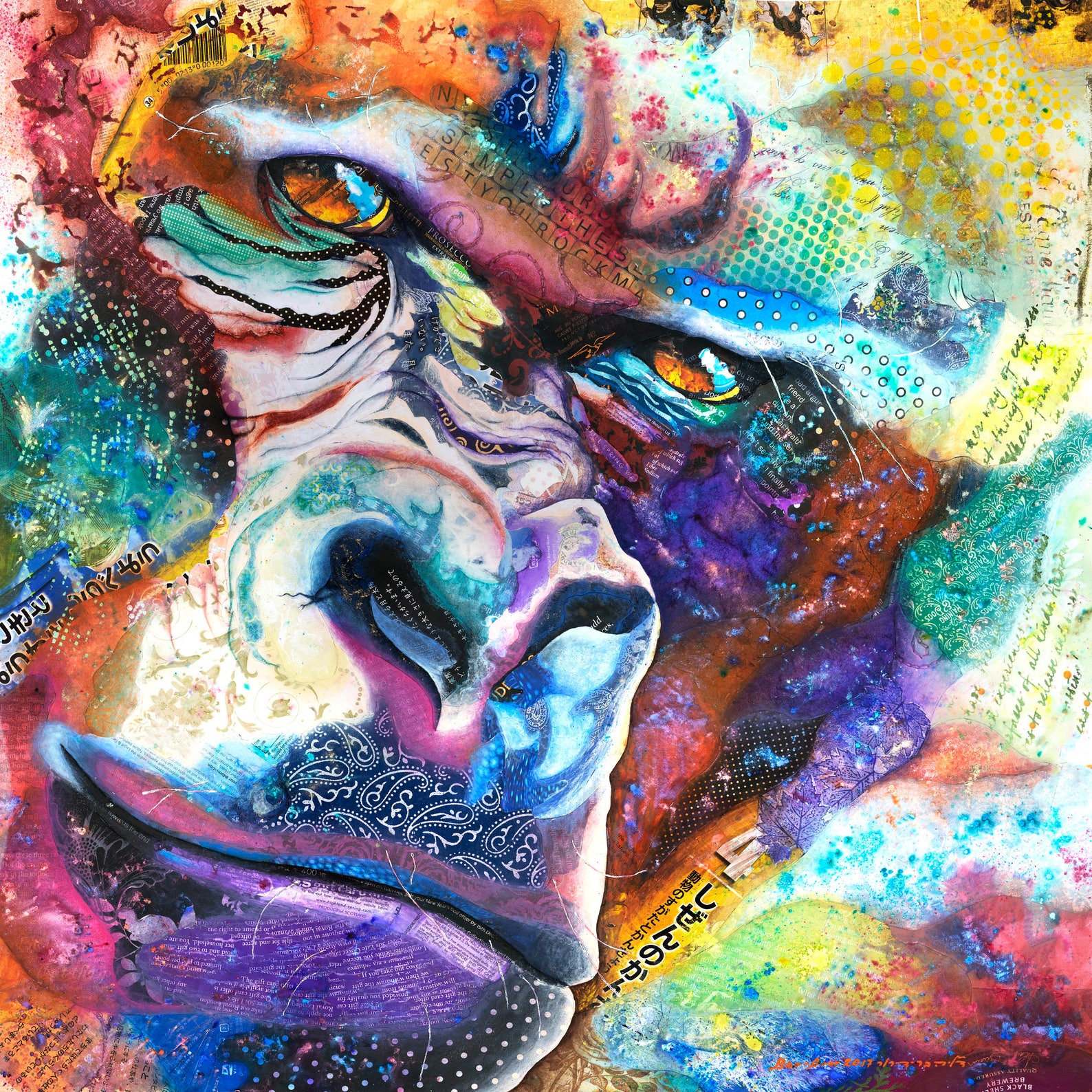 Colorful Gorilla Art Print: Wise Leader Silverback Alpha Male Mixed ...