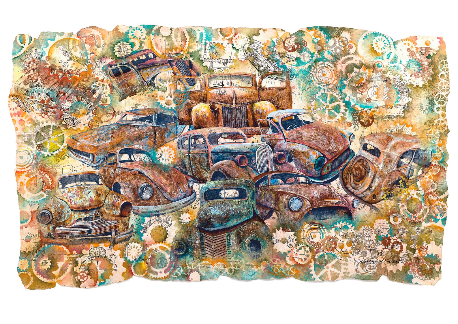 Digital Download Print: Rusty Junk Yard. Rusty Old Classic Cars Painted ...