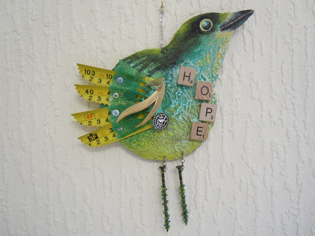 Inspirational Home Décor. Wren of Hope Quirky Wall Hanging large. Mixed ...