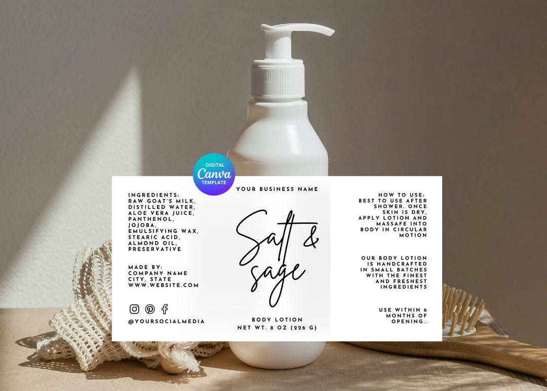 Pump Bottle Label Template, Lotion Label Design, Product Labels, Lotion ...