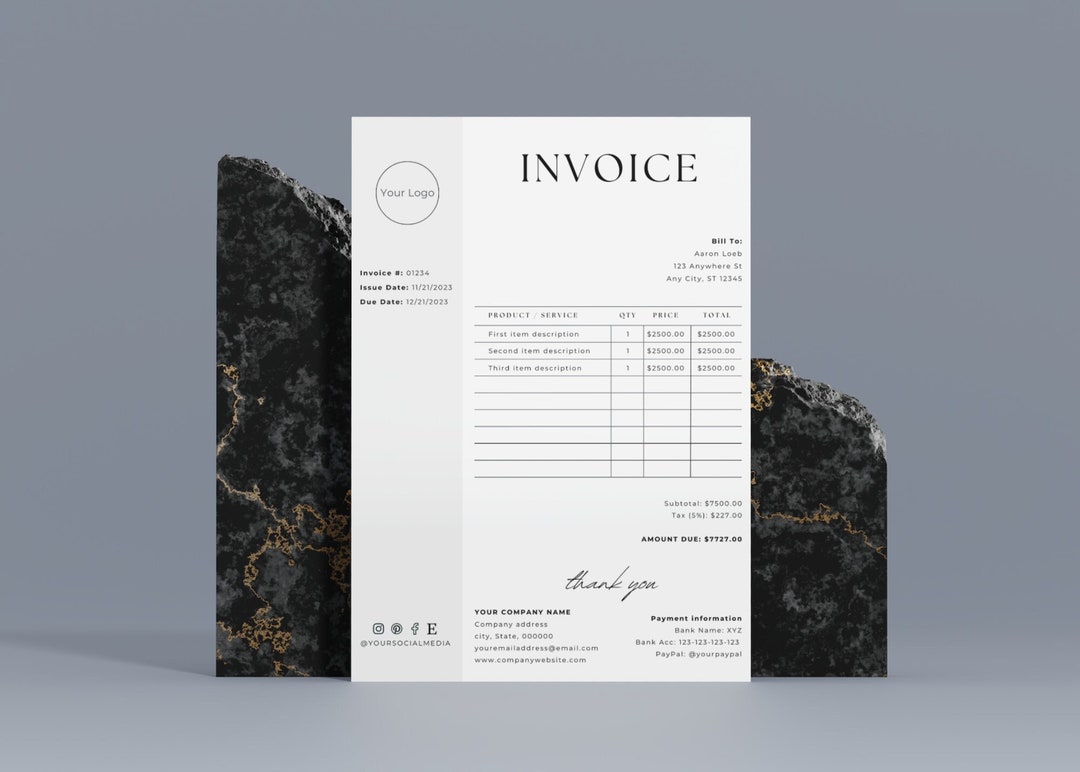Professional Invoice Template Canva, Classy Minimal Printable Small ...