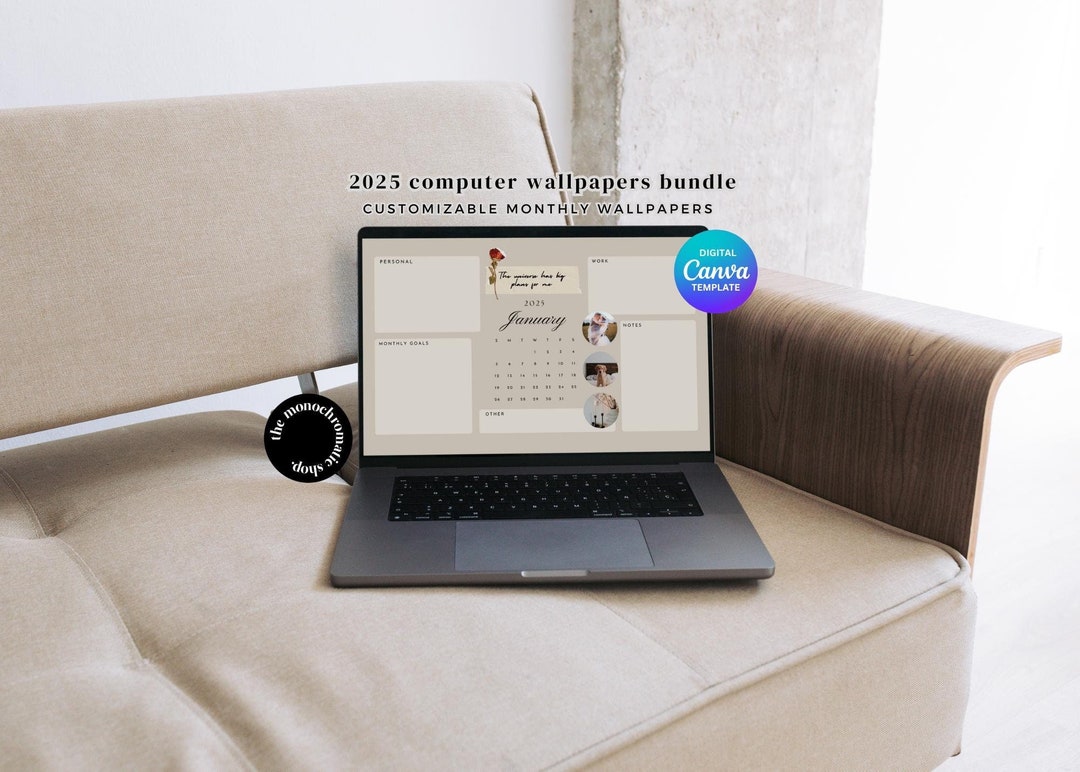 2025 Editable Desktop Wallpaper Organizer Calendar, Canva Template ...