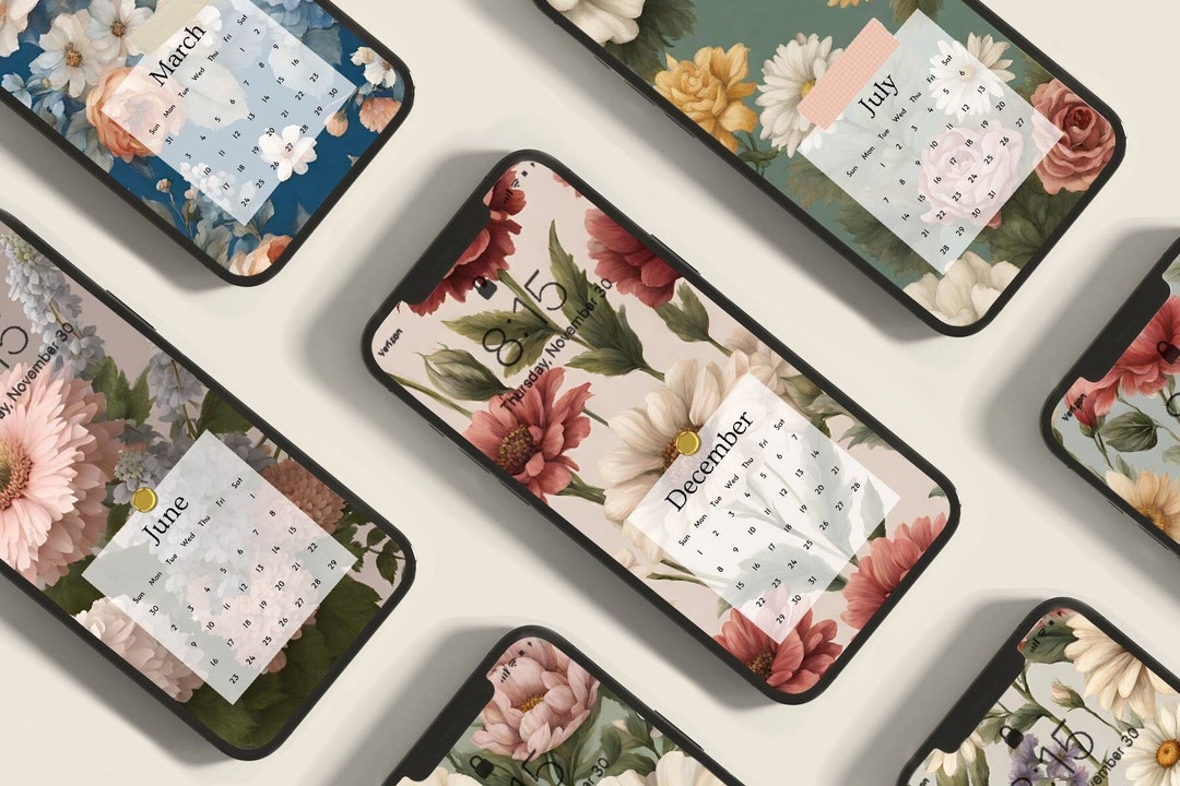 12 Floral Calendar Phone Wallpapers, 2025 Vintage Lock Screen ...