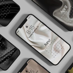 12 Aesthetic Calendar Phone Wallpapers, 2025 Satin Lock Screen, Linen ...