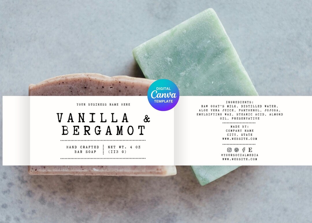 Editable Soap Label Template, Apothecary Wrap Handmade Soap Label ...