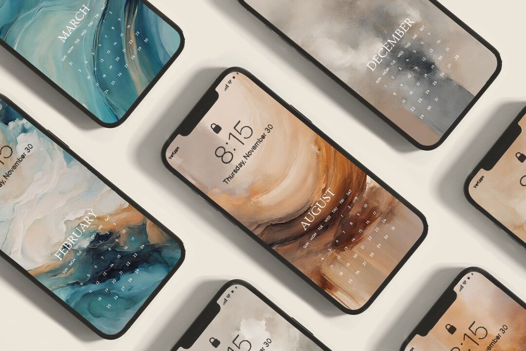 2025 Calendar Phone Wallpapers, 12 Abstract Art Lock Screen, Phone ...