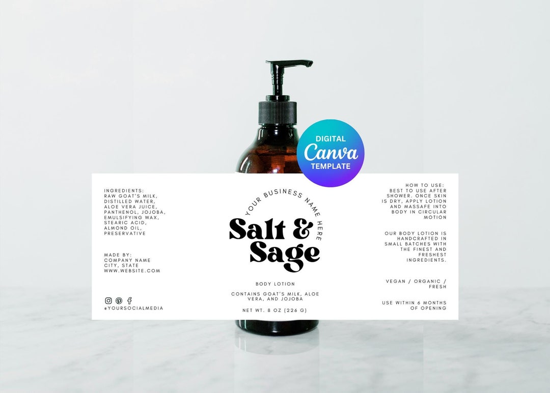 Pump Bottle Label Template, Lotion Label Design, Product Labels, Lotion ...