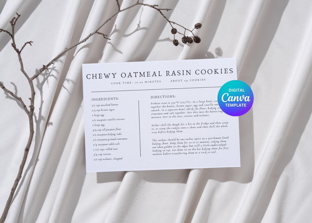 Simple Recipe Card Template, Homestead Style Recipe Card, Minimal ...