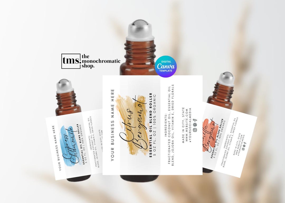 Essential Oil Label Template, Roller Bottle Label Editable, Oil Roller ...