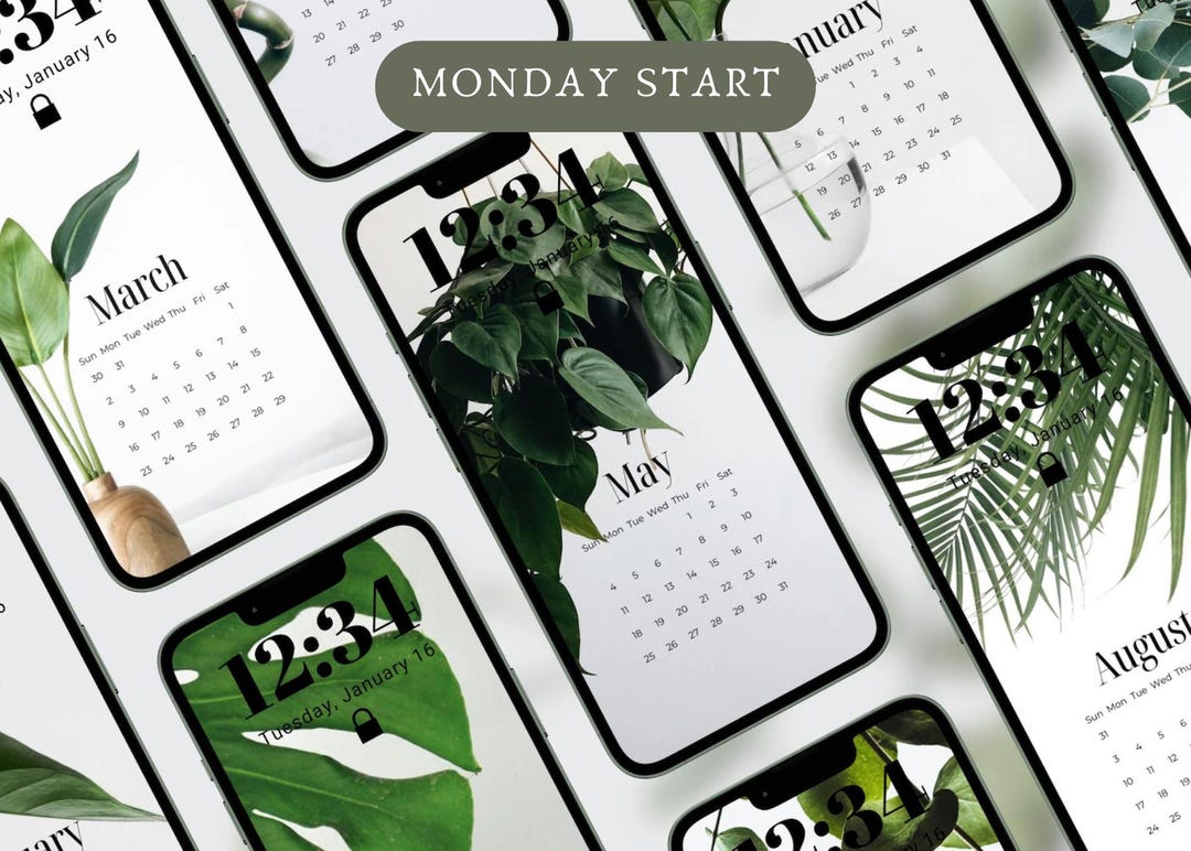 2025-2026 Plant Aesthetic Phone Calendar Wallpapers, MONDAY Start, 12 ...