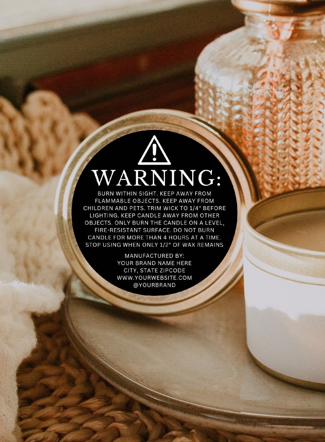 Editable Candle Warning Card, Printable Candle Care Instructions Card ...