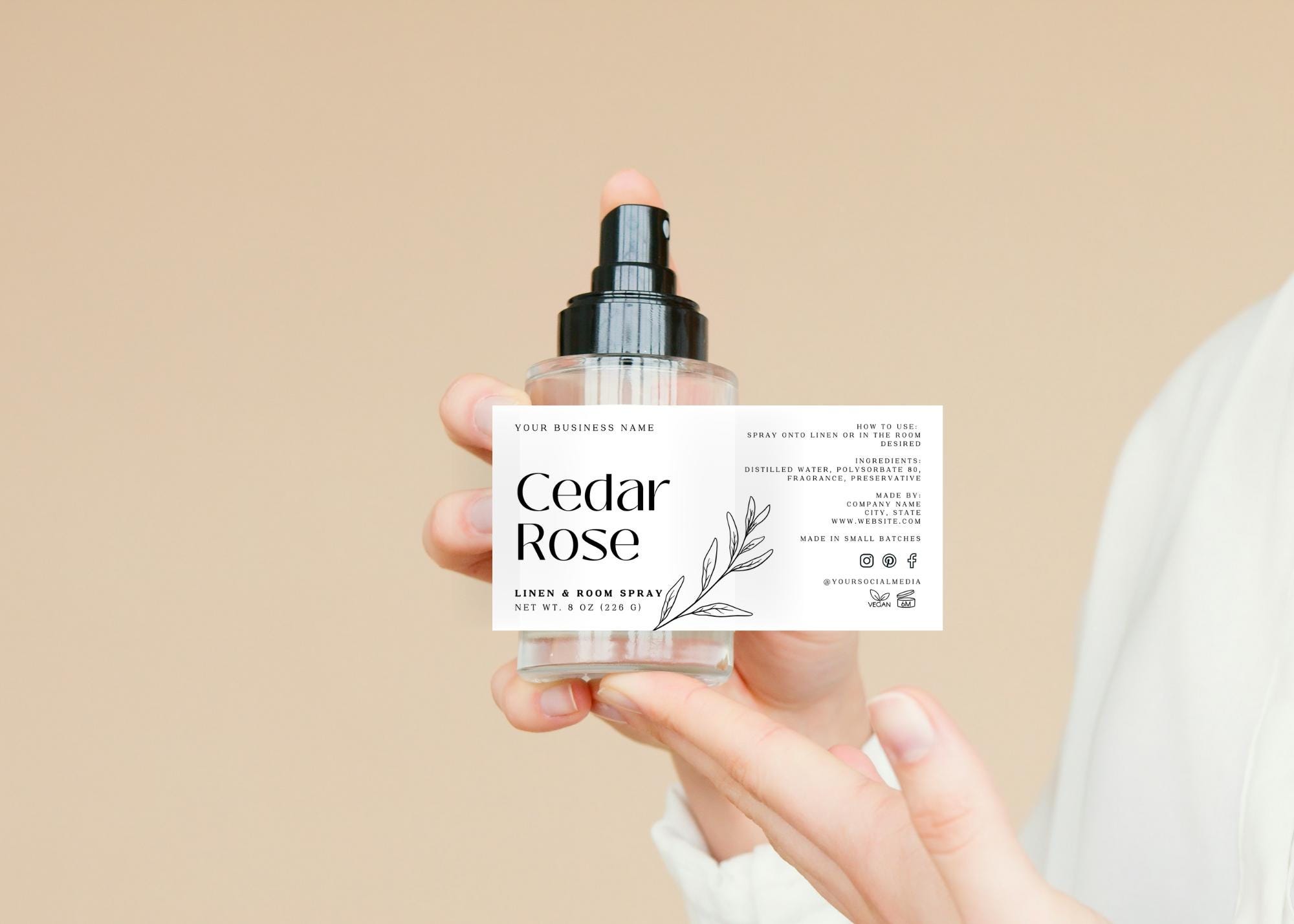 Room Spray Bottle Label Template, Digital Template, Linen Spray Bottle ...
