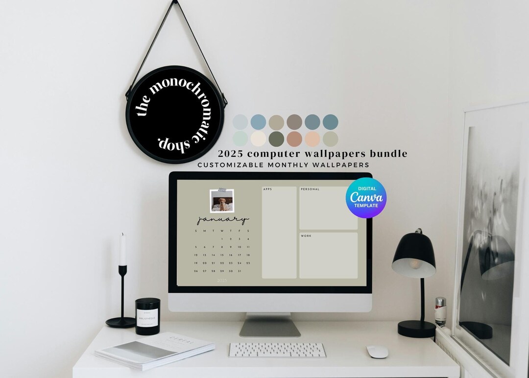 2026 MONDAY Start Desktop Wallpaper Organizer Calendar, EDITABLE Canva ...